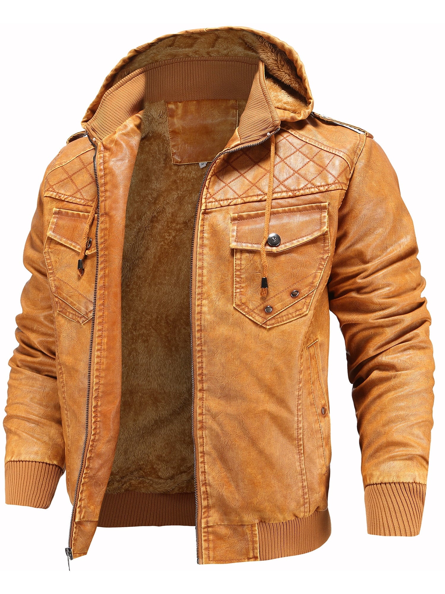 Men’S Leather Jacket and Coats Casual Stand Collar Vintage PU Faux Lea ...